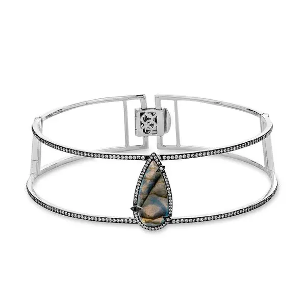 SALLY SKOUFIS Silver / Black Awaken Choker With Natural Black Diamond & Labradorite In Platinum - Silver/black