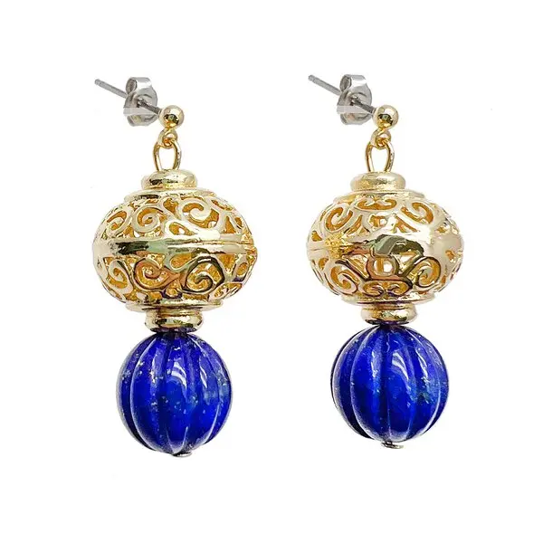 FARRA Vintage Style Lapis Stud Earrings - Blue