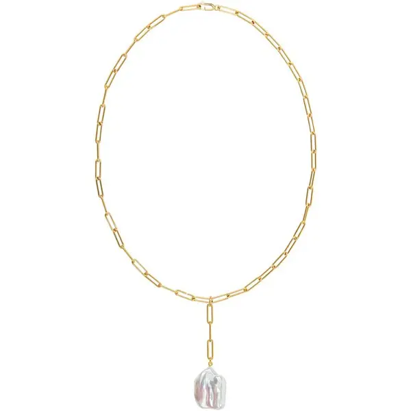 ORA PEARLS Aetia Lariat Flat Baroque Pearl Chain Necklace - Gold
