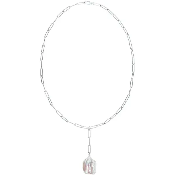 ORA PEARLS Aetia Lariat Flat Baroque Pearl Chain Necklace - Silver