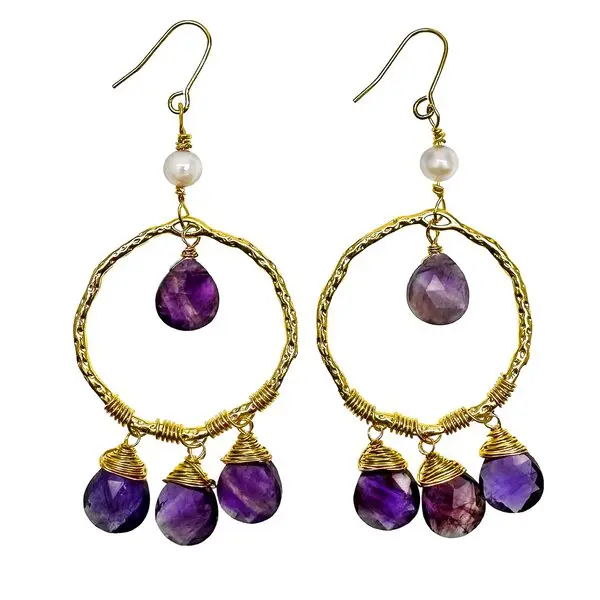 FARRA Bohemian Style Teardrop Amethyst Earrings - Purple