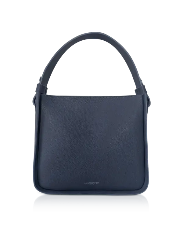 LE PARMENTIER Duplo Medium Hammered Leather Top Handle Bag - Blue