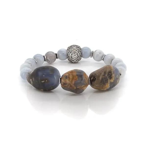 EBRU JEWELRY Silver / Blue Balancing Agate Gemstone Beaded Bracelet Blue - Silver/blue