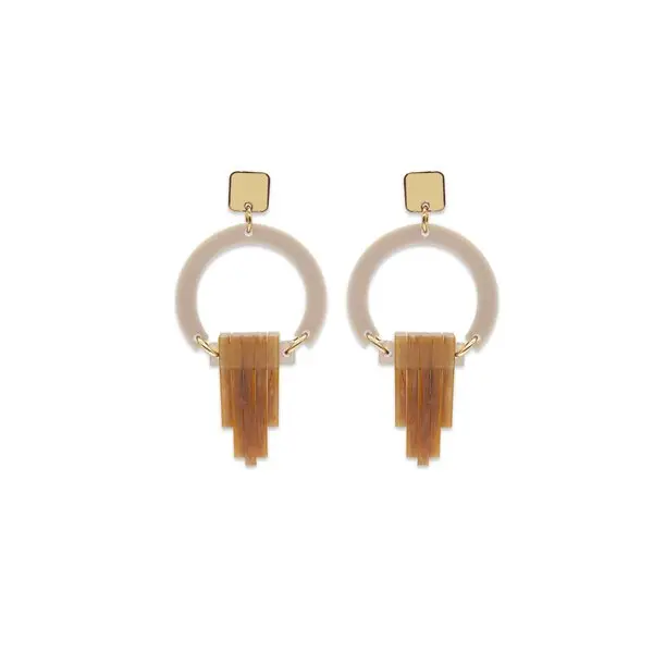 TOOLALLY Art Deco Chandelier Earrings Sandstone, Champagne & Mocha Mousse - Brown