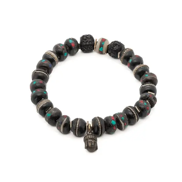 EBRU JEWELRY Blue / Black / Silver Nepal Seed Beaded Buddha Charm Meditation Bracelet Black - Blue/black/silver