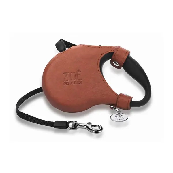 Zoë Pet Atelier Leather Retractable Leash In Caramel - Brown