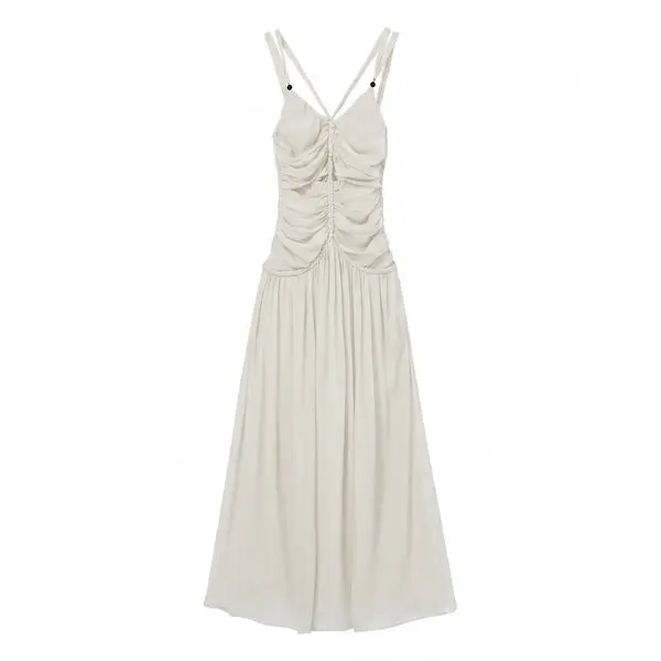 BELSIZE25 Silent Mode Series – Silk Resort Dress With Hand-woven Rope Straps - White
