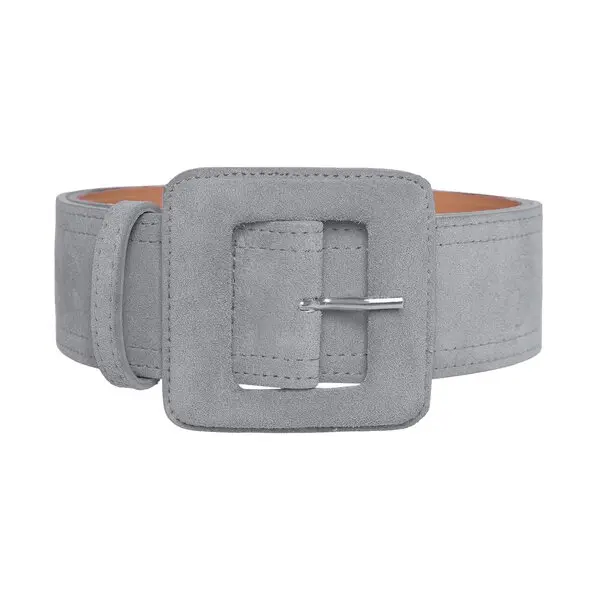BELTBE Suede Square Buckle Belt - Grey