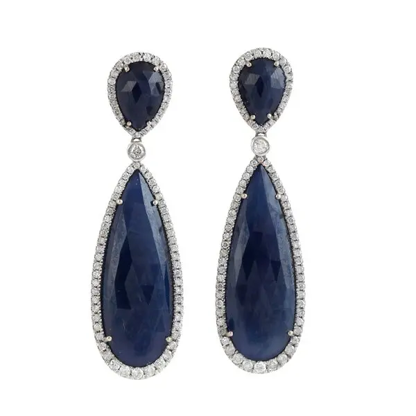 ARTISAN Blue / White Sapphire & Diamond Teardrop Earrings In 18k White Gold - Blue/white