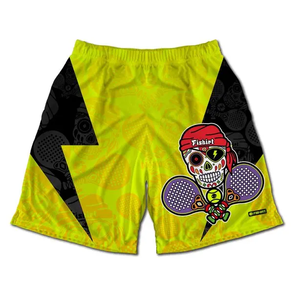 FISHIRT Activewear Shorts El Corsario Pirate Skull Graphic - Yellow