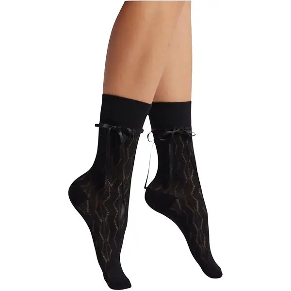 HIGH HEEL JUNGLE BY KATHRYN EISMAN Bella Satin Bow Socks - Black