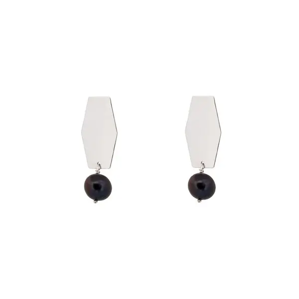 SILVER MOON Black / Silver Sterling Silver & Black Pearl Earrings – Infinity Black - Black/silver