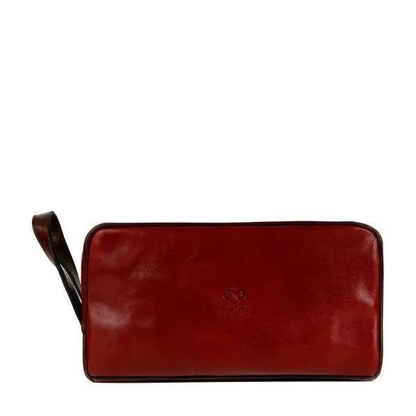 TIME RESISTANCE Leather Cosmetic Bag Dopp Kit All The Kings - Red