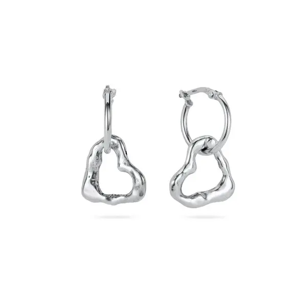LULU AND BOO JEWELLERY Solid Sterling Hoop Earrings With Drop Molten Heart - Silver