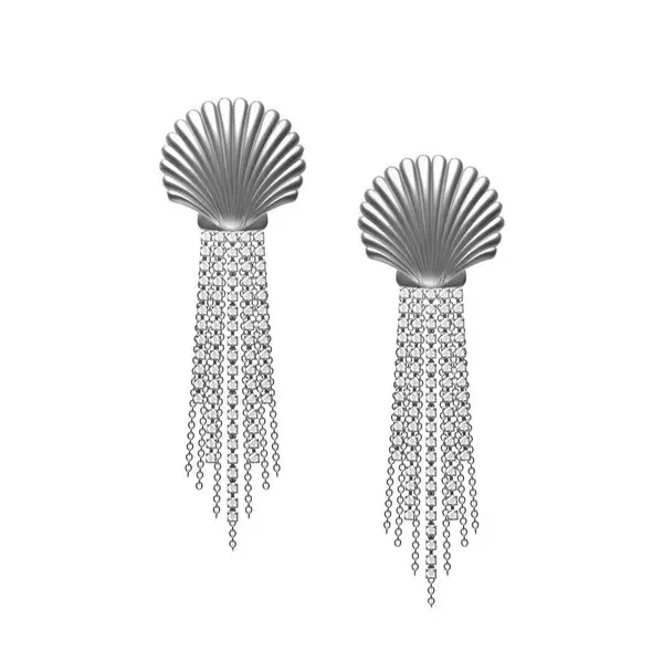 ADRIANA PAPPAS DESIGNS Scallop Shell Drops Rhodium - Silver