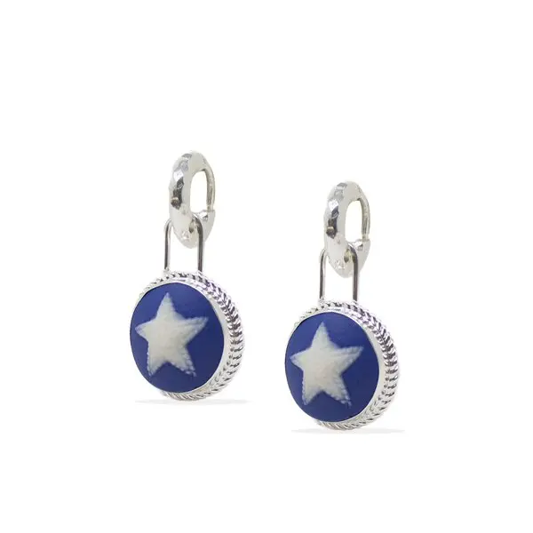 VINTOUCH ITALY Blue / Silver Starfish Cameo Hoop Earrings - Blue/silver