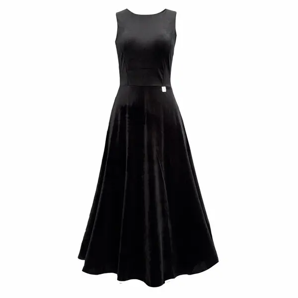 FROCK TALES Peony Sleeveless Midi Dress In Velvet - Black