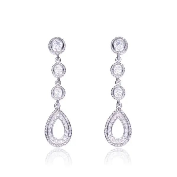 GENEVIVE White / Silver Sterling Silver White Gold Plated With Clear Round Cubic Zirconia Pear Drop Earrings - White/silver