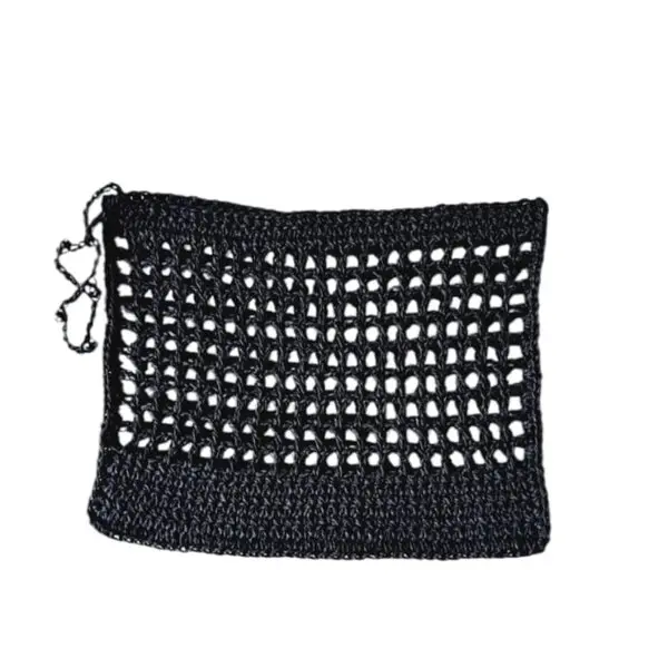 SPRINGMOONATELIER Raffia Clutch Bag Handmade Elegance With Zipper Closure - Black