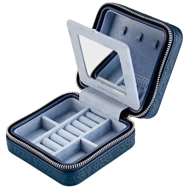 Wolf Liberty Small Travel Jewellery Zip Case Navy - Blue