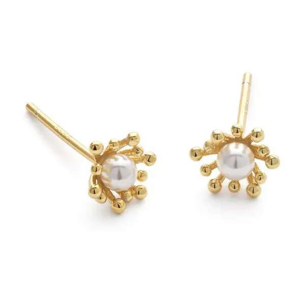 ELK & BLOOM Flower Pearl Floral Earrings - Gold