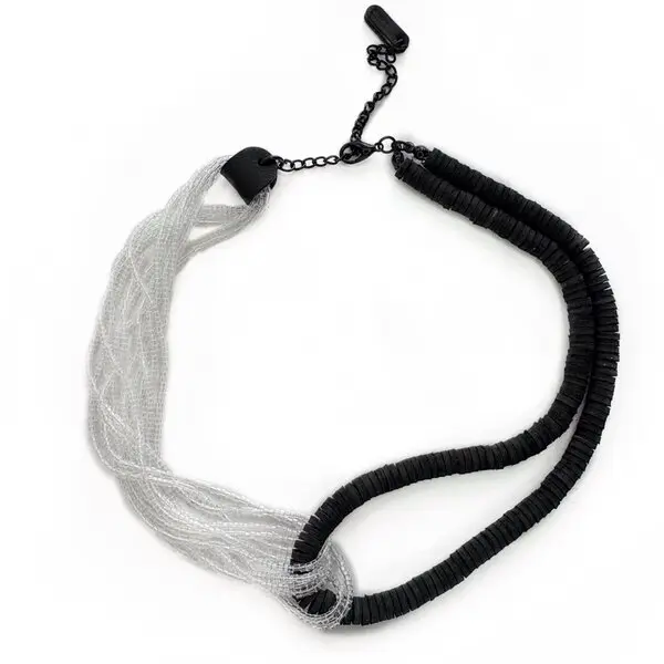 WAIWAI Interlock Leather And Glass Bead Necklace - Black
