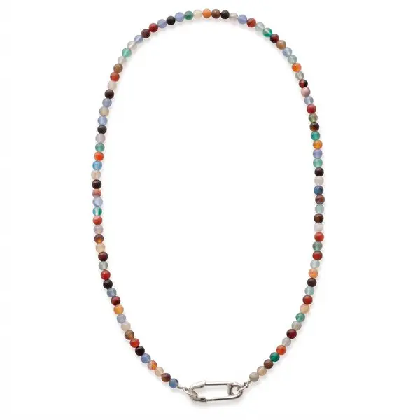 Kris Nations Mixed Agate Beads & Safety Pin Necklace - Silver