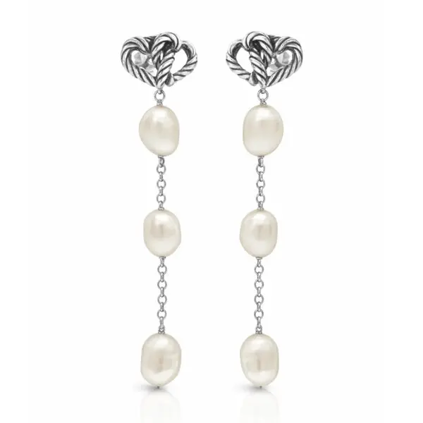 UNALOE Sterling Intertwined Heart Baroque Pearl Drop Earrings – Contemporary Symbolic Designer Jewelry - Silver