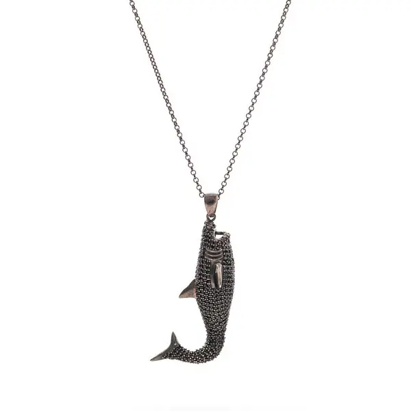 EBRU JEWELRY Guardian Shark Black Diamond Necklace - Silver
