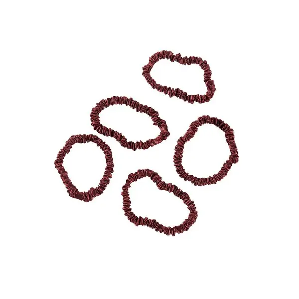 SOFT STROKES SILK Pure Mulberry Silk Skinny Scrunchie Set Of Five In Burgundy - Red