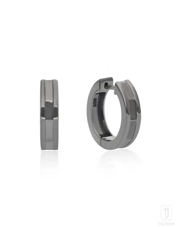 THE JEWELZ Neutrals / Black / Silver Silver Monochrome Edge Huggies For - Black/silver