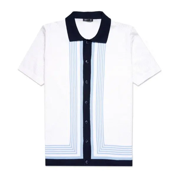 EIGHT X Blue / White The Linear Knit Polo Shirt Sea Breeze - Blue/white