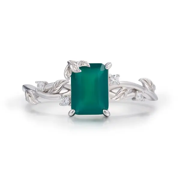AZURA JEWELRY NEW YORK Ring Of Earth Green Onyx White Gold Vermeil - Silver