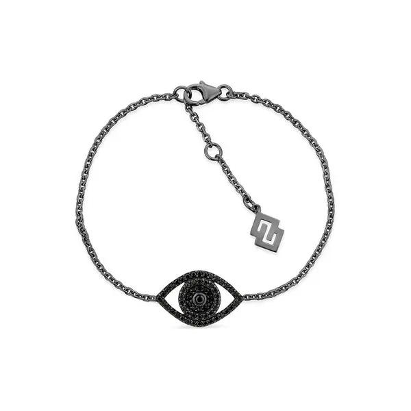 SALLY SKOUFIS Protection Bracelet With Made Cz Diamond Stimulant In Sterling Silver & Rhodium - Black