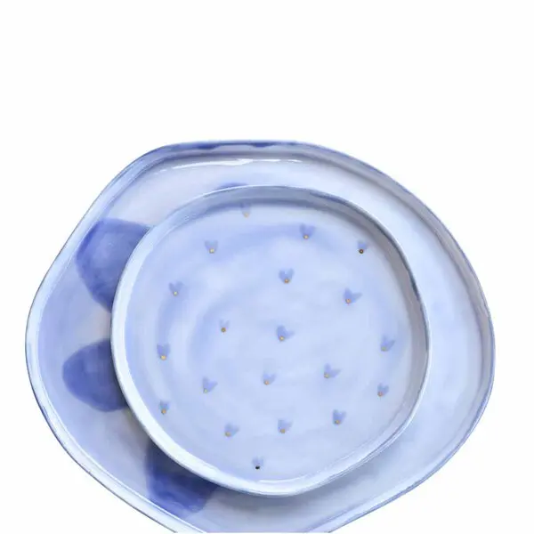Lali Design Studio Aqua Porcelain Plate Set Serving Plate And Heart Dessert Plate - Blue