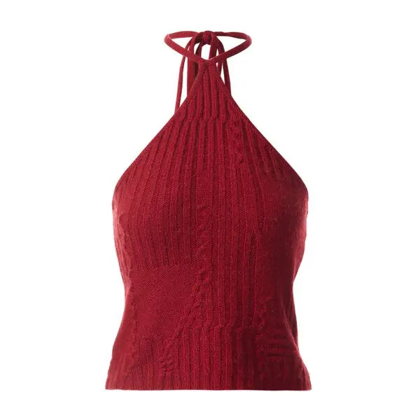 FULLY FASHIONING Ruby Freya Cable Wool Knit Halter Top - Red
