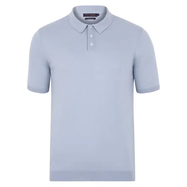 PAUL JAMES KNITWEAR Ultra Fine Cotton Earll Short Sleeve Polo Shirt Chalk Blue - Silver