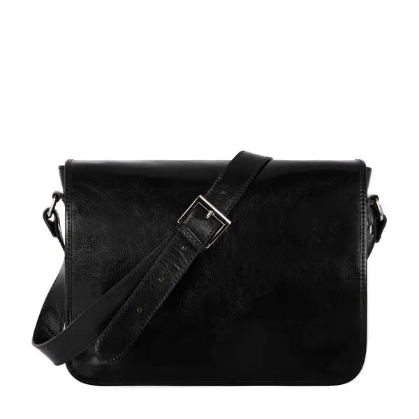 TIME RESISTANCE Leather Messenger Bag – The Stranger - Black