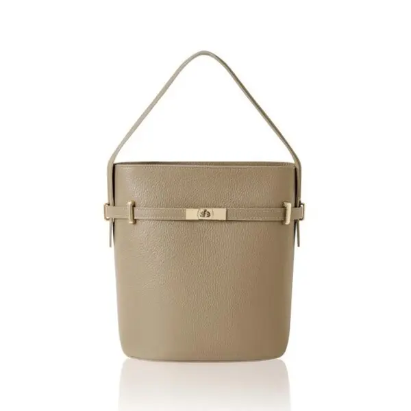 BETSY & FLOSS Neutrals Sora Large Leather Bucket Bag In Light Taupe - Black