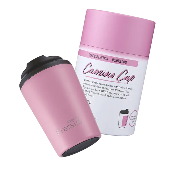 Fressko Camino 12oz / 340ml Reusable Coffee Cup, Stainless Steel Bubblegum - Purple