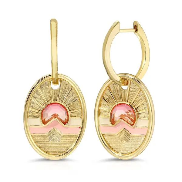 GLAMROCKS JEWELRY Tequila Sunrise Charm Hoop Earrings Sun - Yellow