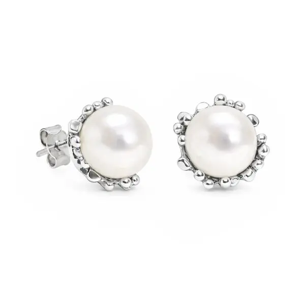 UNALOE Silver / White Ribes Earrings Sterling Silver With Natural Pearl – Artisan Textured Jewelry - Silver/white