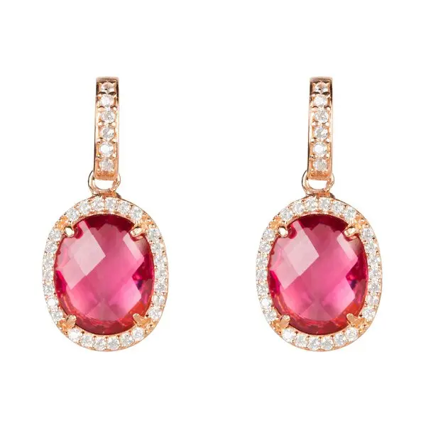 LATELITA Beatrice Oval Gemstone Drop Earrings Rose Gold Tourmaline - Pink
