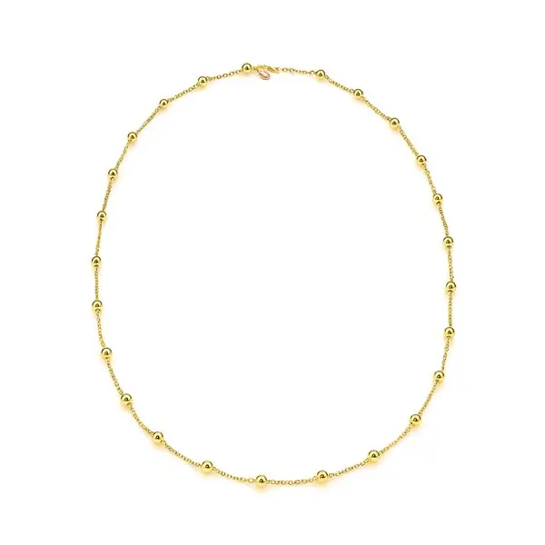 UNALOE Modern Long Plated Sterling Silver Beaded Necklace – Layering Chain - Gold
