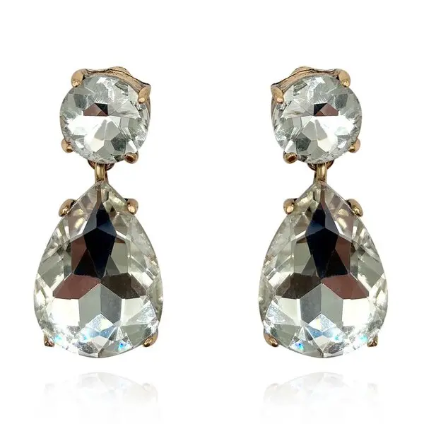 MICHAEL NASH JEWELRY Neutrals / Marina Large Pear-faceted Crystal Drop Pierced Earrings In Brass With Plating - Gold