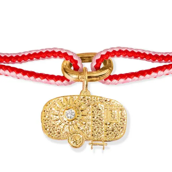 CARAVAN OF STONES Alassio Diamond Gold Charm- Vibrant & Red Kumihimo Silk - Pink