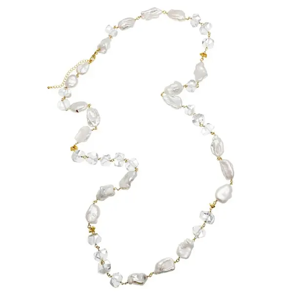 FARRA Freshwater Pearls With Quartz & Crystal Multi-way Necklace