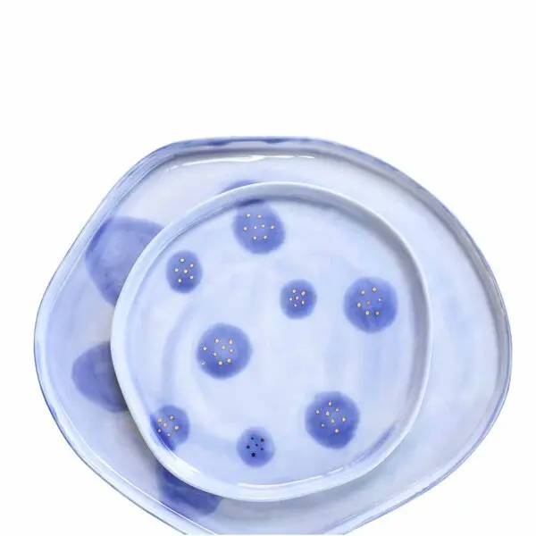 Lali Design Studio Aqua Porcelain Plate Set Serving And Dot Dessert Plate - Blue