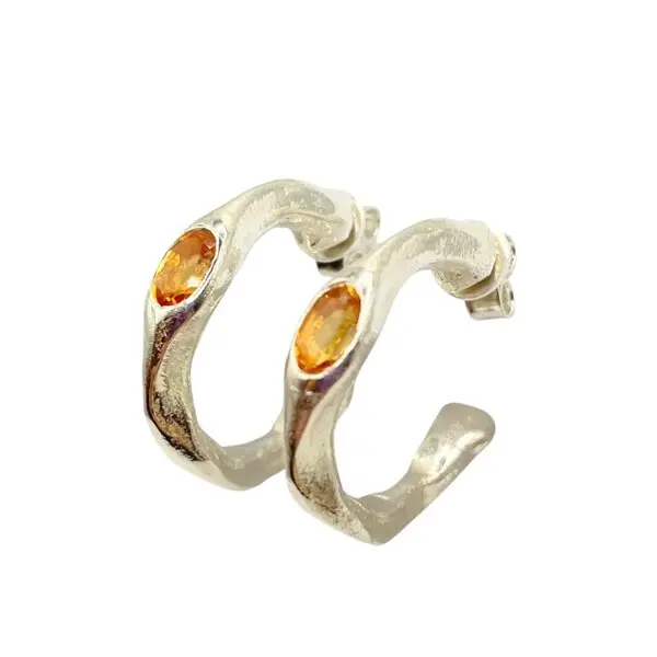 AMY DELSON JEWELRY Silver / Orange Harlow Orange Citrine Sterling Silver Hoop Earrings - Silver/orange