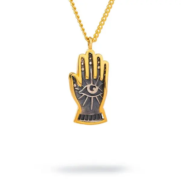 EBRU JEWELRY Gold / Silver Energy Flow Hamsa Hand Evil Eye Pendant Gold Chain Necklace Gold - Gold/silver